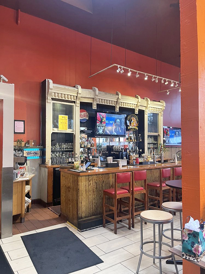 The bar area: where barbecue meets beverages in perfect harmony. A front-row seat to the smoky symphony that is Everett & Jones.