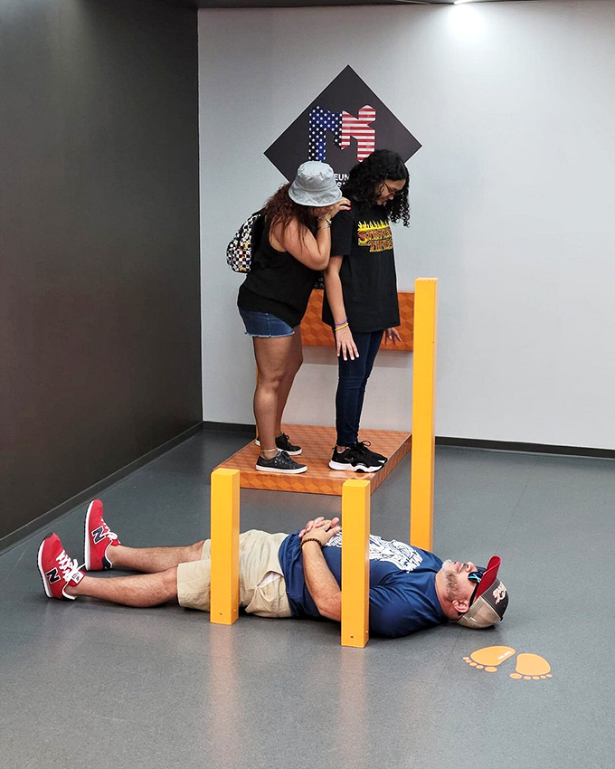 The Beuchet Chair creates a forced perspective that makes standing visitors tower over seated ones. Finally, proof that your kids really do grow overnight!