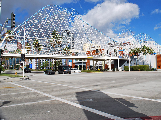 The distinctive white bridge structure adds architectural flair while connecting shoppers to even more retail adventures.