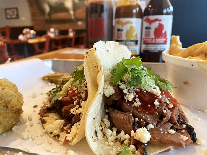 Barbecue goes street-style with these brisket tacos. The fusion we didn't know we needed until this very moment.