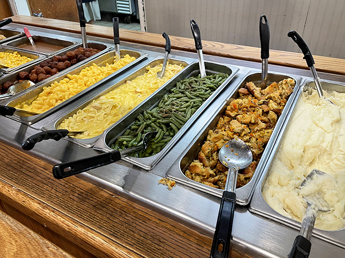 The buffet line &ndash; a parade of homestyle sides where green beans, stuffing, and mashed potatoes compete for your plate space.
