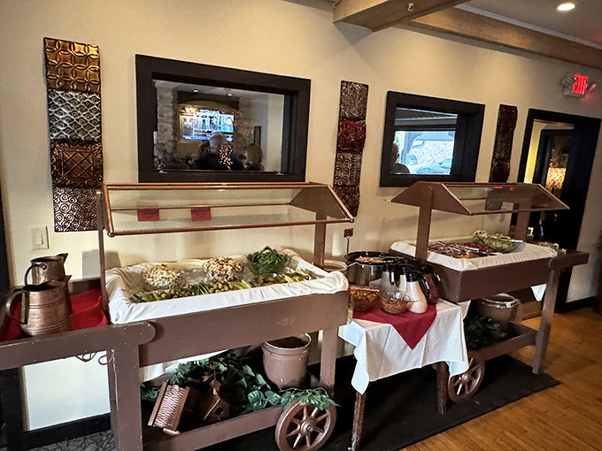 Even the buffet setup has that rustic-elegant charm that makes you want to grab a plate while pretending you haven't been eyeing the desserts.