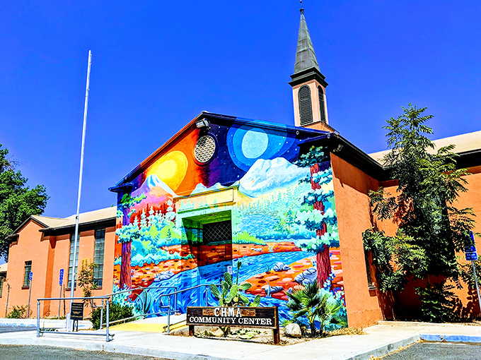 This vibrant mural transforms a simple community center into a celebration of the natural beauty surrounding Porterville.
