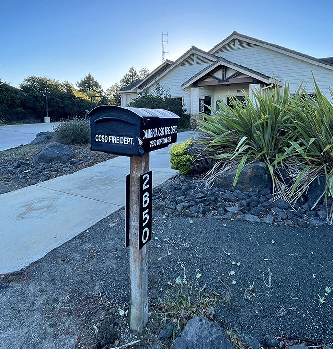 Even emergency services get the charming treatment in Cambria. This fire station looks ready for a Norman Rockwell painting.