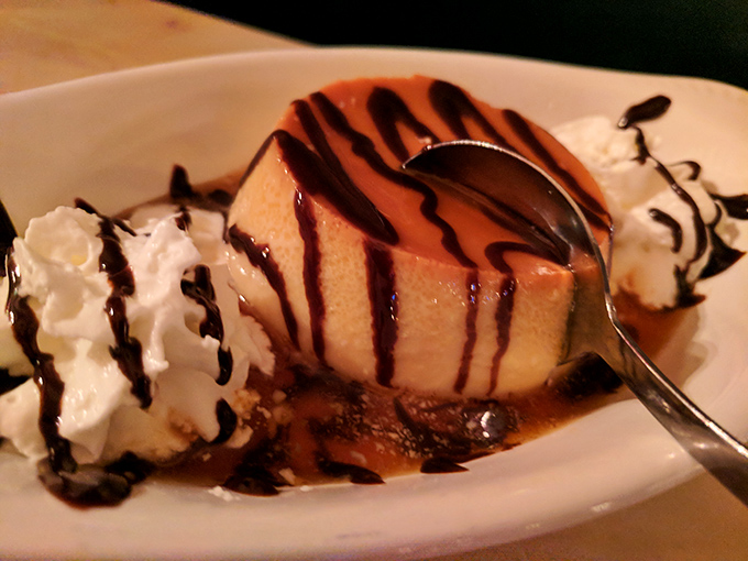 Flan that jiggles just right &ndash; the dessert equivalent of a perfect tango, with chocolate sauce playing the passionate dance partner.