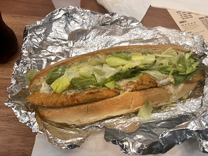 A hoagie wrapped like a present &ndash; because sometimes the best gifts come in foil, stuffed with crispy chicken and fresh lettuce.