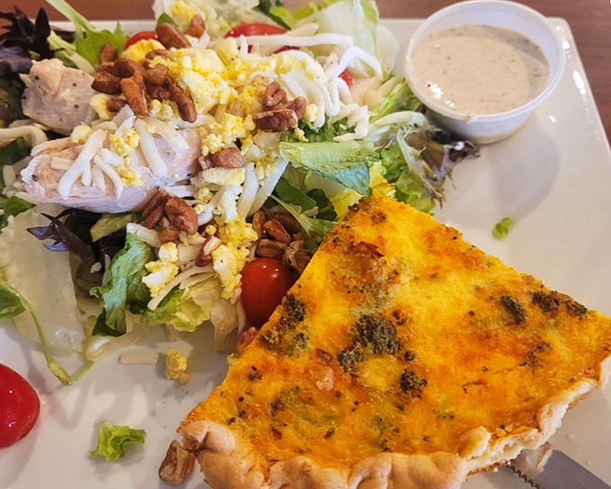 A salad that proves healthy eating doesn't have to be punishment&mdash;it can be a celebration with pecans, chicken, and a quiche sidekick.