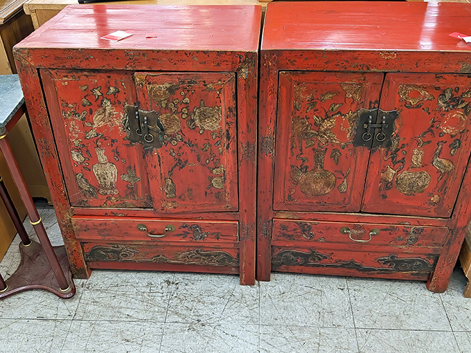 These ornate Chinese cabinets whisper of exotic travels and faraway places. Imagine the stories they could tell!