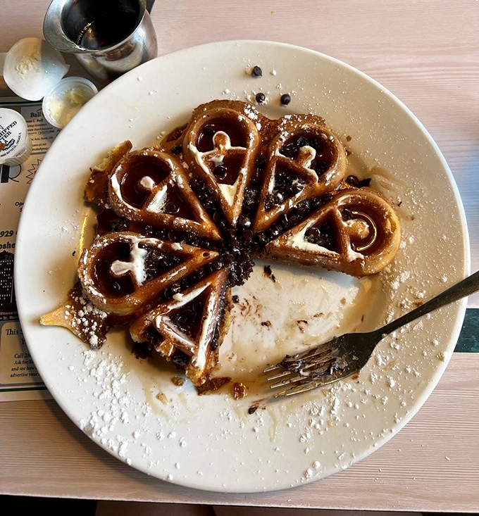 This Belgian waffle clearly went to design school &ndash; geometric perfection with chocolate chips that melted in all the right places.