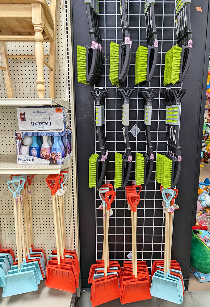 Cleaning supplies standing at attention, ready to battle dust bunnies at bargain prices.