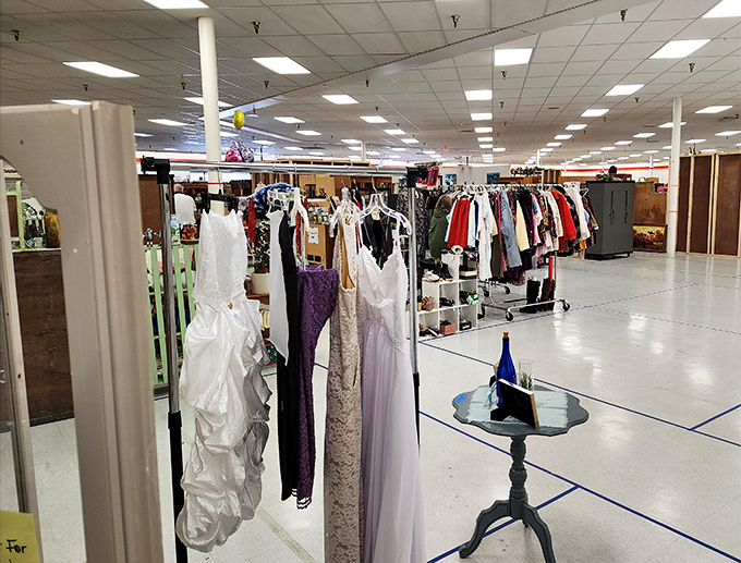 Vintage clothing section where fashion cycles faster than a politician's promises during election season.