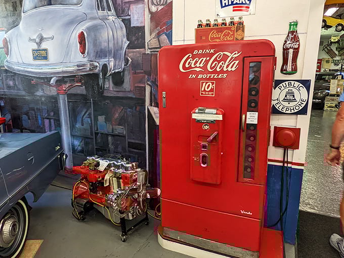 The iconic Coca-Cola machine promises refreshment at 10¢ a bottle – the best time travel bargain you'll find anywhere in Pennsylvania.