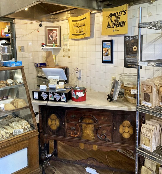Old-world charm meets working bakery at the counter, where Pittsburgh's Italian heritage continues one biscotti at a time.