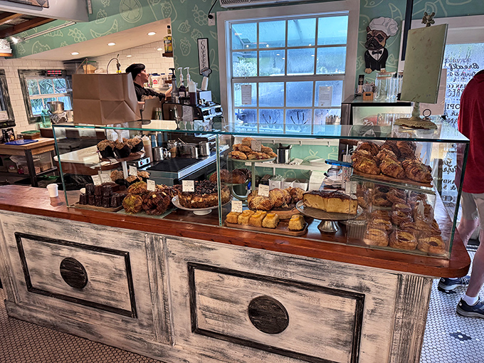 Pastry cases: where willpower goes to die a delicious death. Those croissants are practically performing a siren song.