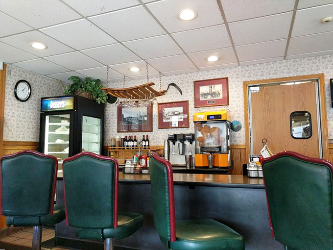 Counter seating: where solo diners become temporary neighbors and coffee refills arrive before you even ask.