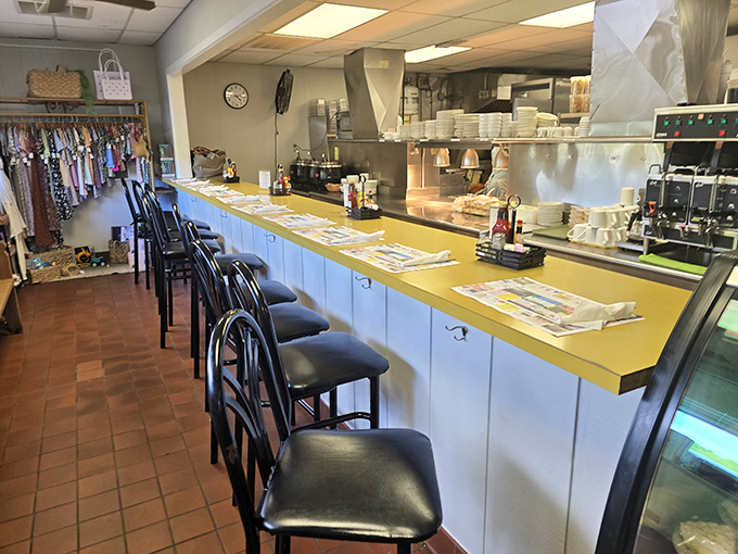 The counter seating offers front-row tickets to the culinary show, where you can watch your comfort food dreams materialize before your very eyes.