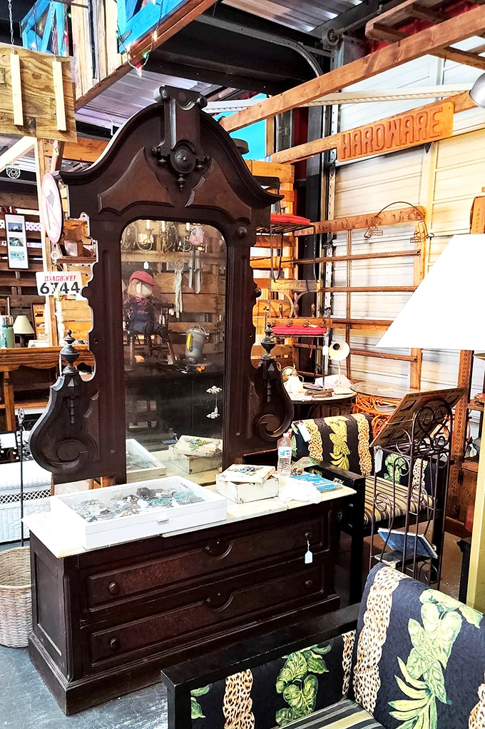 This majestic dresser with mirror doesn't just reflect your image&mdash;it reflects an era when furniture was built to outlast marriages and mortgage payments.