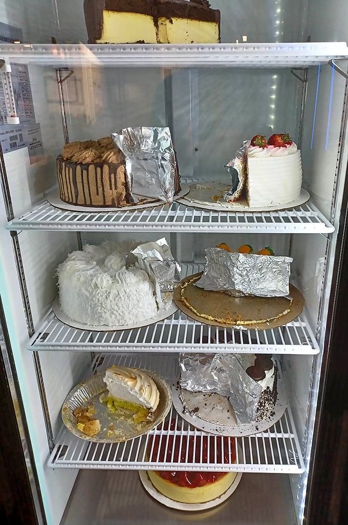 That dessert case whispers sweet promises of coconut cake and other homemade temptations you can't resist.
