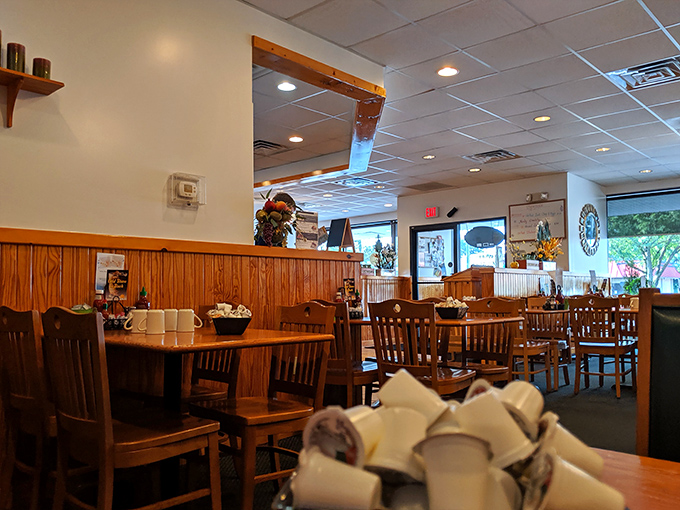 Wooden booths and chairs that have witnessed countless first dates, family reunions, and "I'm sorry I forgot our anniversary" make-up breakfasts.