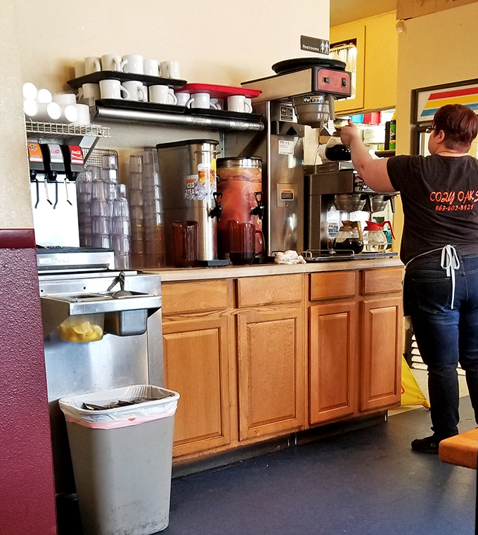 The drink station&mdash;where sweet tea flows like liquid sunshine and coffee is always fresh. The backbone of any respectable Florida diner.
