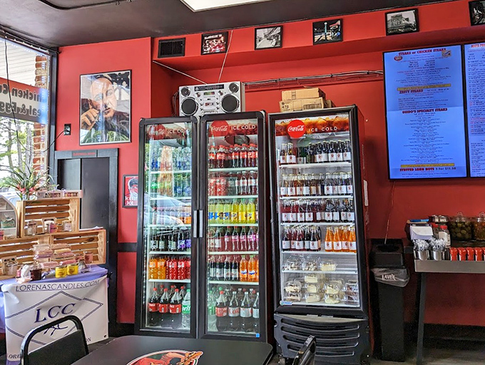 The drink coolers &ndash; a rainbow of hydration options standing at attention, ready to combat the pleasant thirst that follows a perfect cheesesteak.