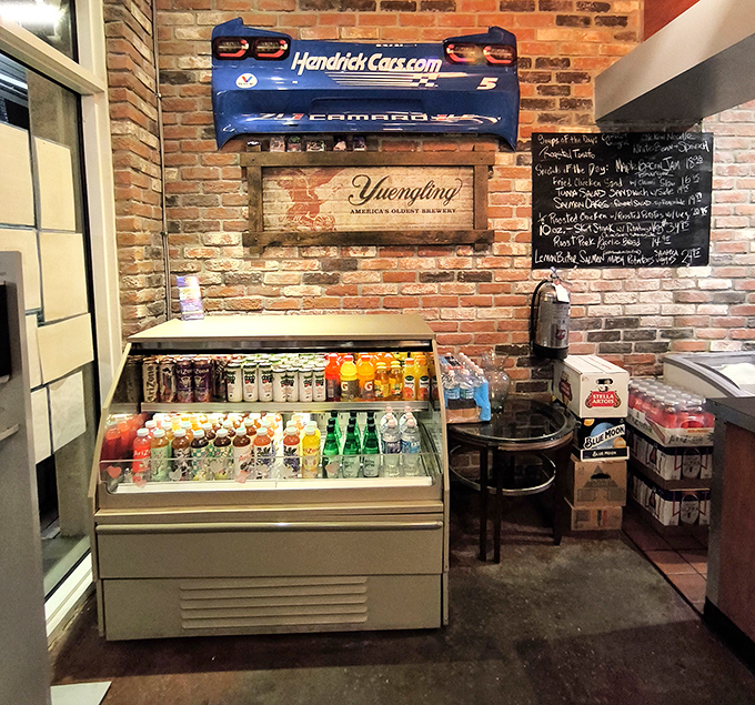 The beverage corner offers liquid reinforcements for your flavor journey. That Yuengling sign isn't just decoration; it's a promise.