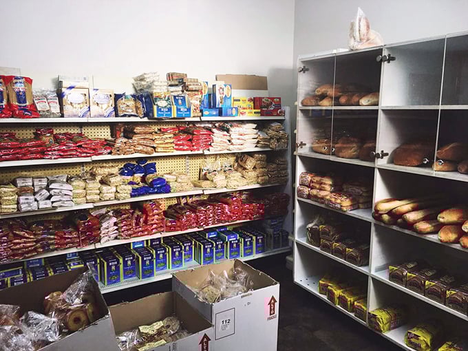 The grocery shelves reveal Dattilo's secret identity as not just a sandwich shop but a neighborhood lifeline. Italian staples within arm's reach.