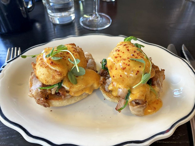 These eggs Benedict have clearly been living their best life, dressed in hollandaise that's richer than most retirement portfolios.