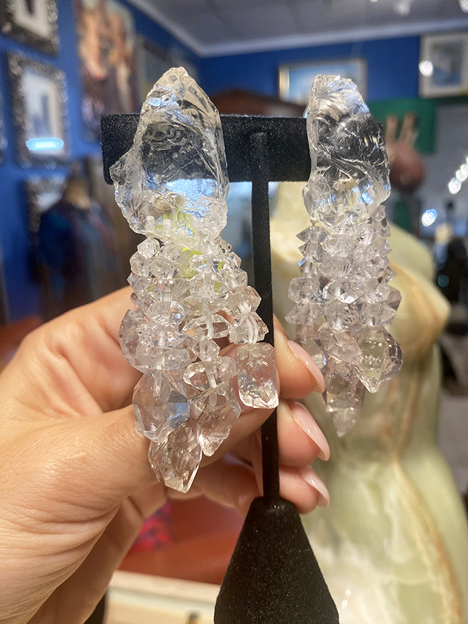 Nature's jewelry: These crystal earrings capture light like miniature chandeliers, proving Mother Earth is the ultimate accessories designer.