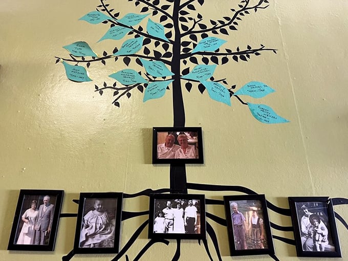 The family tree wall&mdash;where photographs tell stories of generations who probably also argued about who makes the best pancakes.