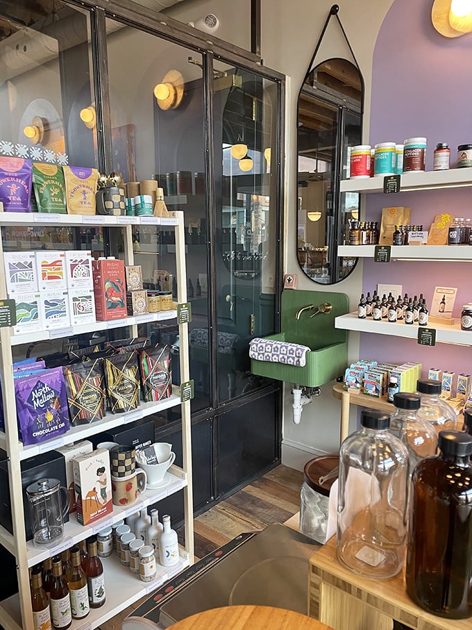 A modern specialty shop showcases local products with the kind of carefully curated selection that makes you want to taste, smell, and bring everything home.