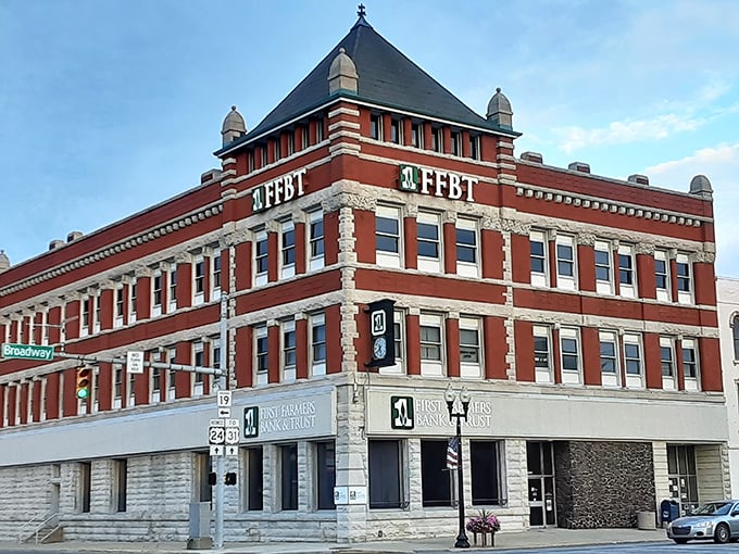First Farmers Bank's imposing red brick corner building has witnessed generations of Peru residents making deposits, taking loans, and building dreams.