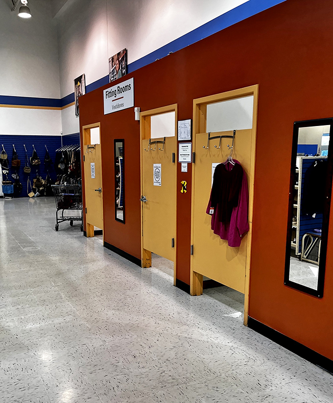 Fitting rooms: where thrift store dreams meet reality. The true moment of truth in any secondhand adventure awaits behind those doors.