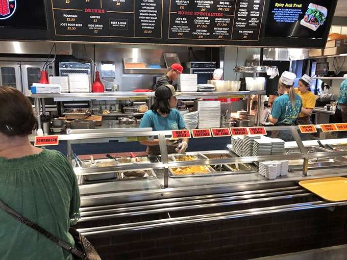 The serving line&mdash;where dreams are built one meat selection at a time. Choose wisely, though there are no wrong answers here.