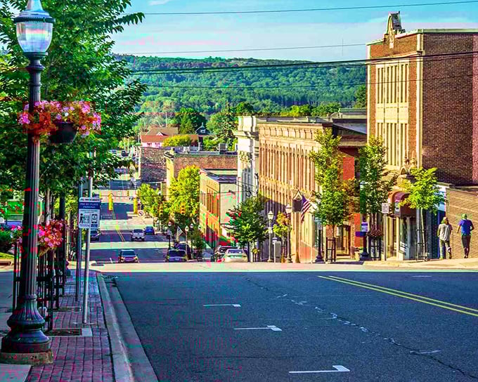 Summer brings Front Street to life with hanging flower baskets, brick sidewalks, and the kind of small-town charm that makes you slow your pace.