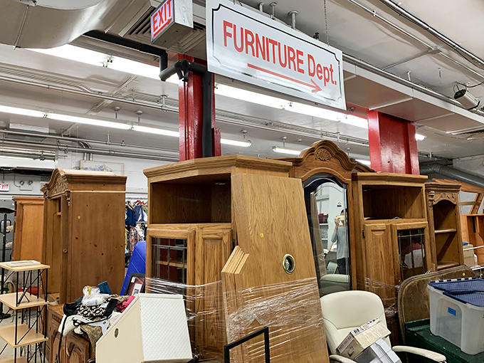 The furniture department occasionally yields mid-century treasures that would cost ten times as much in those trendy vintage shops just a few neighborhoods away.