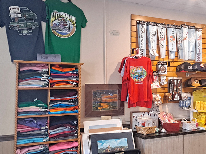 The gift shop offers t-shirts and souvenirs for those who want to take home memories that last longer than the taste of fried catfish&mdash;though not by much.