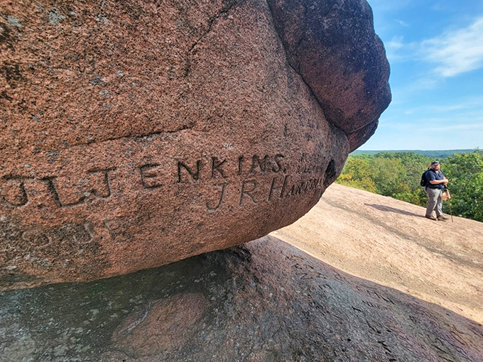 Historic graffiti that tells stories of visitors past. Unlike your teenager's bedroom wall, this rock art has earned its place in history. 