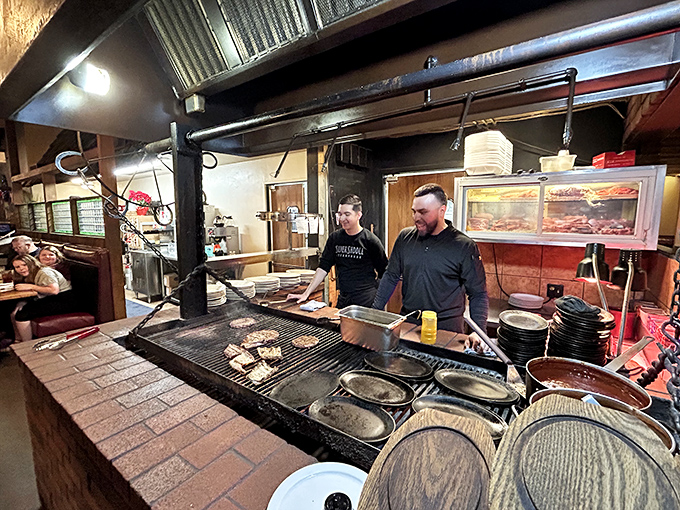 Where the magic happens &ndash; mesquite flames dancing beneath soon-to-be-legendary steaks. Fire and skill in perfect harmony.