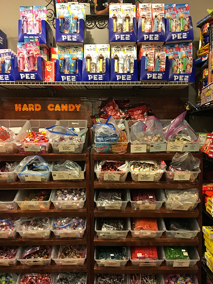 The hard candy section: where dentists' nightmares and grandparents' purses find common ground in a symphony of cellophane crinkles.
