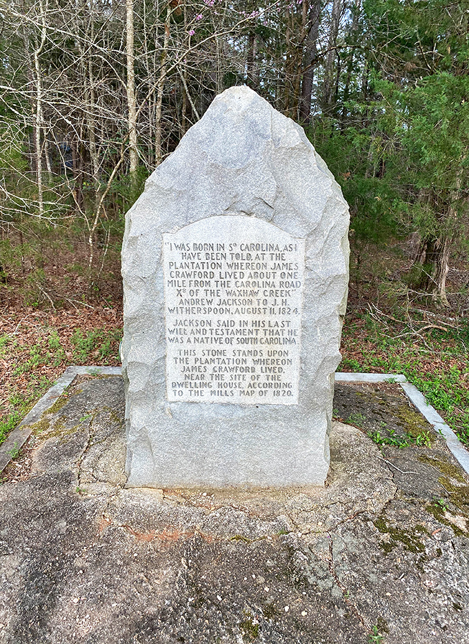 This weathered stone marker anchors Jackson's birthplace in reality, turning "somewhere around here" into a tangible connection with American history.