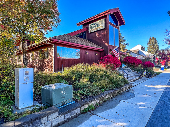 Home Town Sports wears autumn colors like they were made for it. Those crimson bushes aren't landscaping&mdash;they're nature's exclamation points.