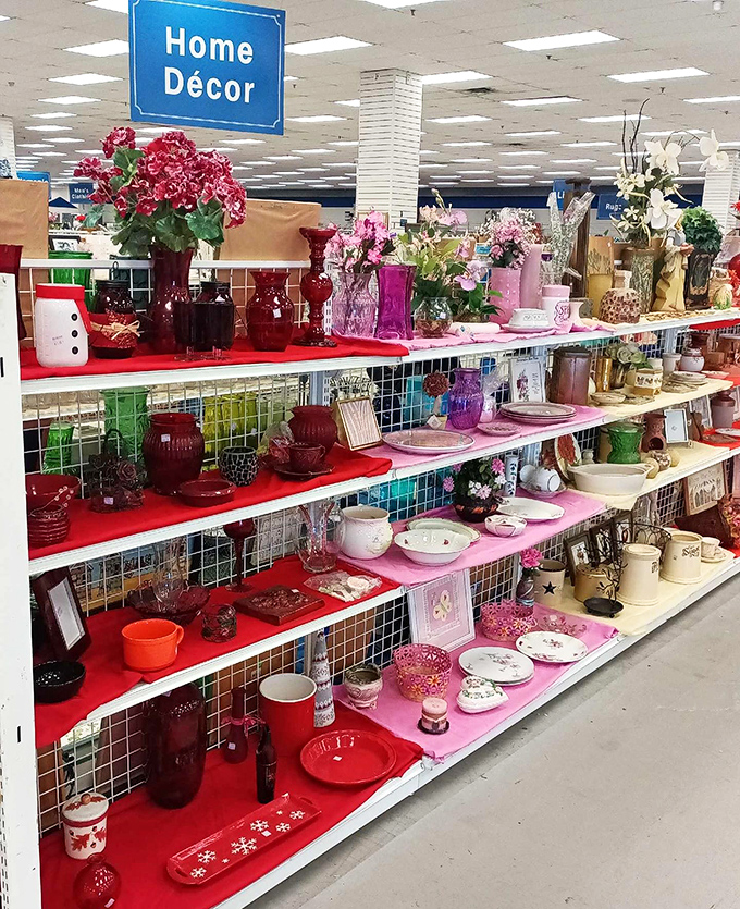 The home d&eacute;cor section is color-coded eye candy, where yesterday's treasures become tomorrow's conversation pieces. Those red vases are practically calling your name.