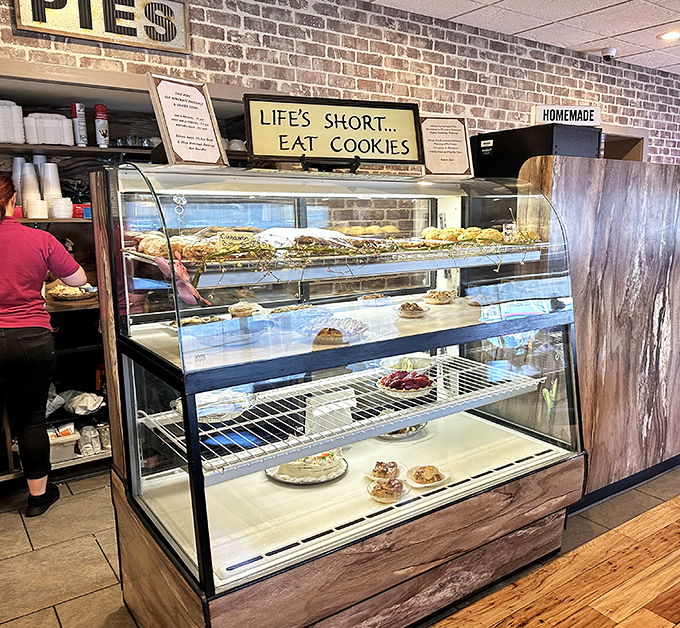 "Life's short... eat cookies" &ndash; advice worth following when faced with this display case of homemade temptations. Dessert isn't optional; it's essential life philosophy.