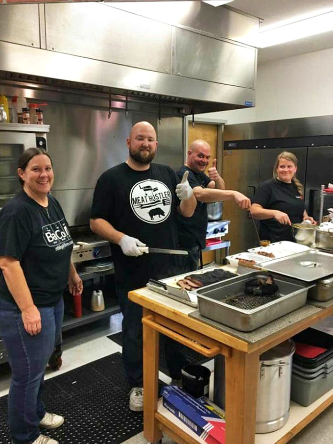 Behind every great BBQ joint is a team that understands the sacred responsibility of proper meat preparation. Their t-shirts say it all.
