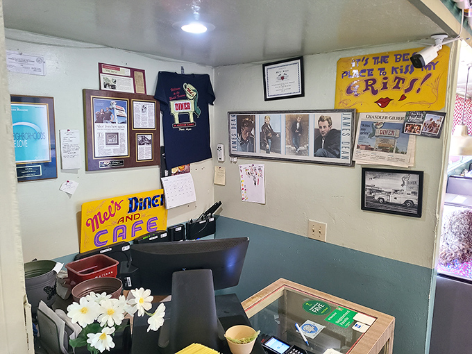 Wall decorations that tell stories of Route 66, classic Americana, and a time when "going viral" meant catching a cold, not internet fame.
