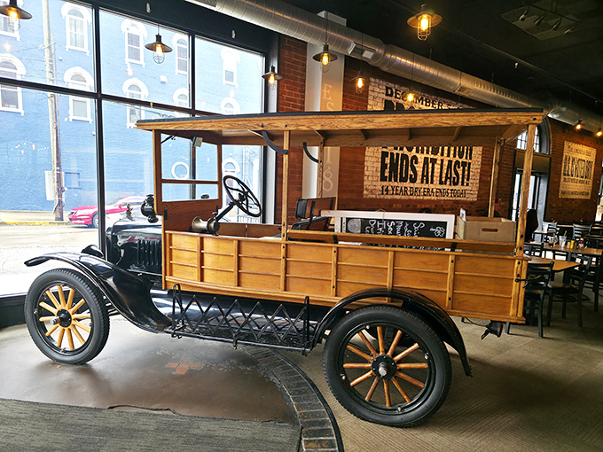 A vintage delivery truck parked inside isn't just decoration &ndash; it's a conversation starter that reminds us good things are worth waiting for.