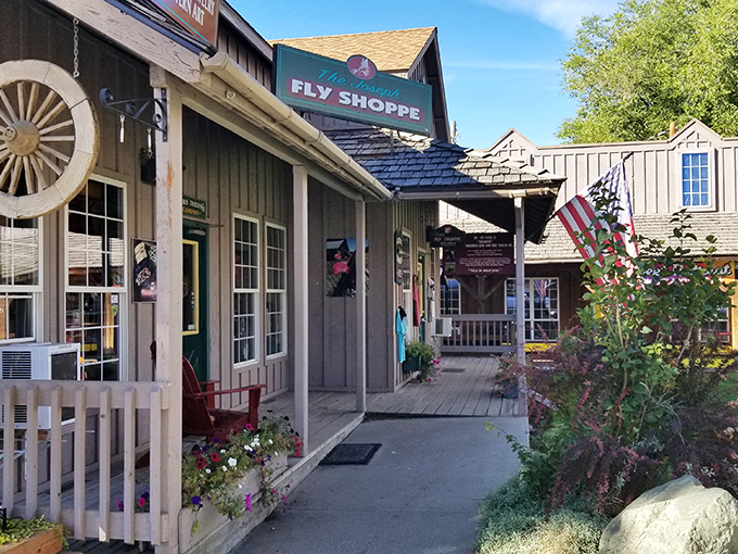 The Fly Shoppe's porch welcomes anglers and dreamers alike. Fish stories get bigger with every visit to this charming outfitter.