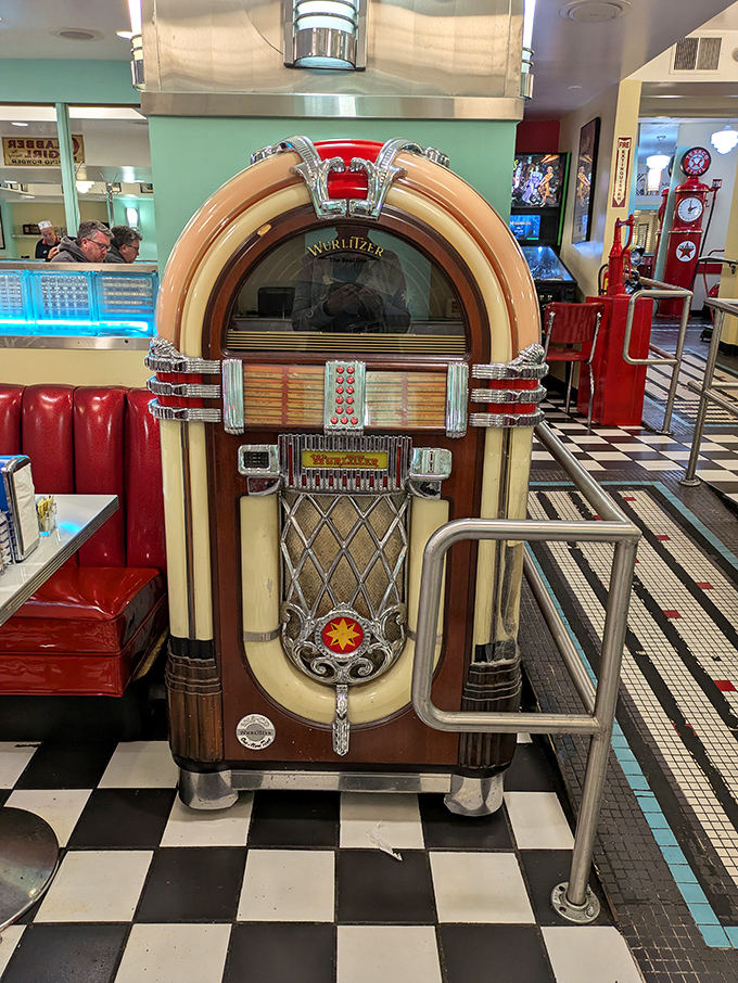 The Wurlitzer jukebox isn't just decoration&mdash;it's a time machine. Drop in a quarter and suddenly it's 1955 and your milkshake tastes even better.
