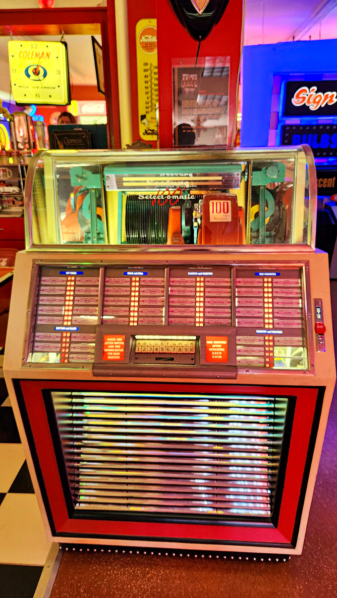This vintage jukebox doesn't just play tunes&mdash;it's a musical time machine wrapped in neon and chrome, waiting for your quarter.